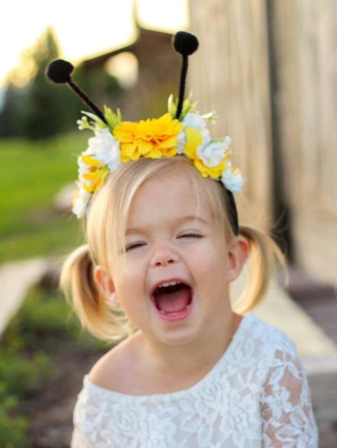 Bumble Bee Headband, Lady Bug Headband, Yellow White Flowers, Girls ...