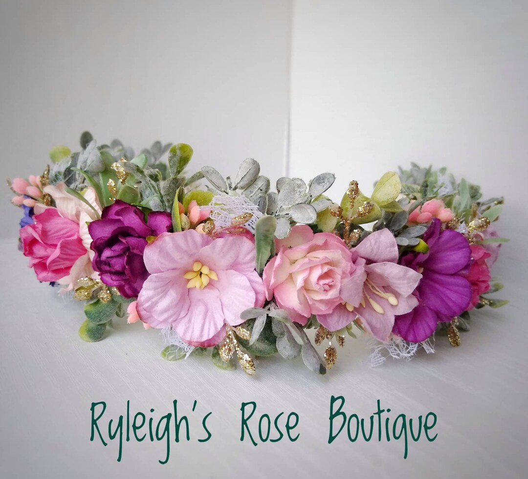 Wild Flower Crown, Mixed Floral Headband, Pink and Purple, Fall Floral ...