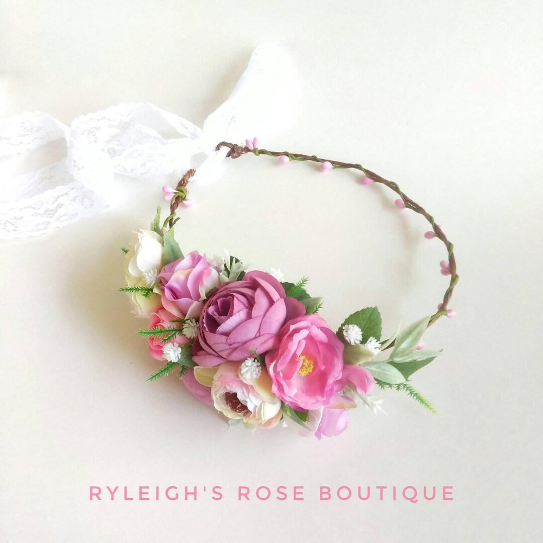 Pink Rose Flower Crown, Tea Party, Garden Fairy Birthday, Floral Side ...