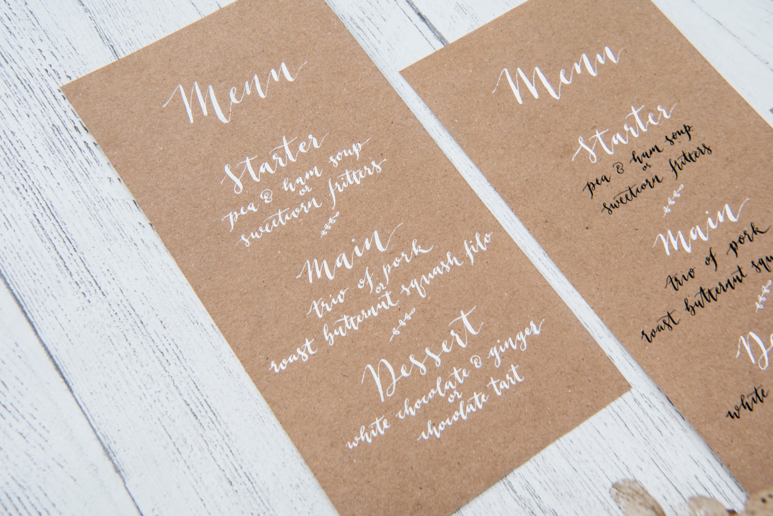 Menus - EARTH Range - Hand Lettered Calligraphy on Kraft Card With Hand ...