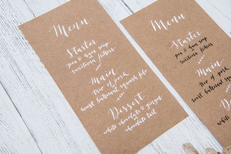 Menus - EARTH Range - Hand Lettered Calligraphy on Kraft Card With Hand ...