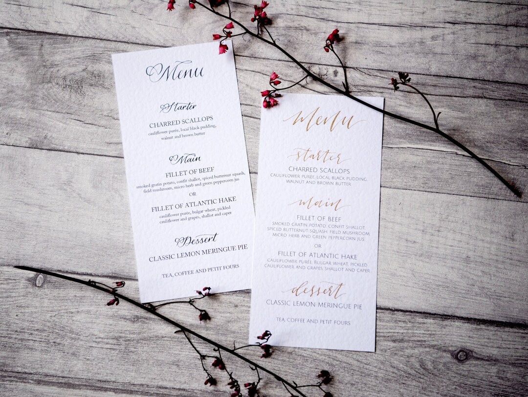 Menus - CLEAN Range - Hand Calligraphy and Printing on Hammered Card - Etsy