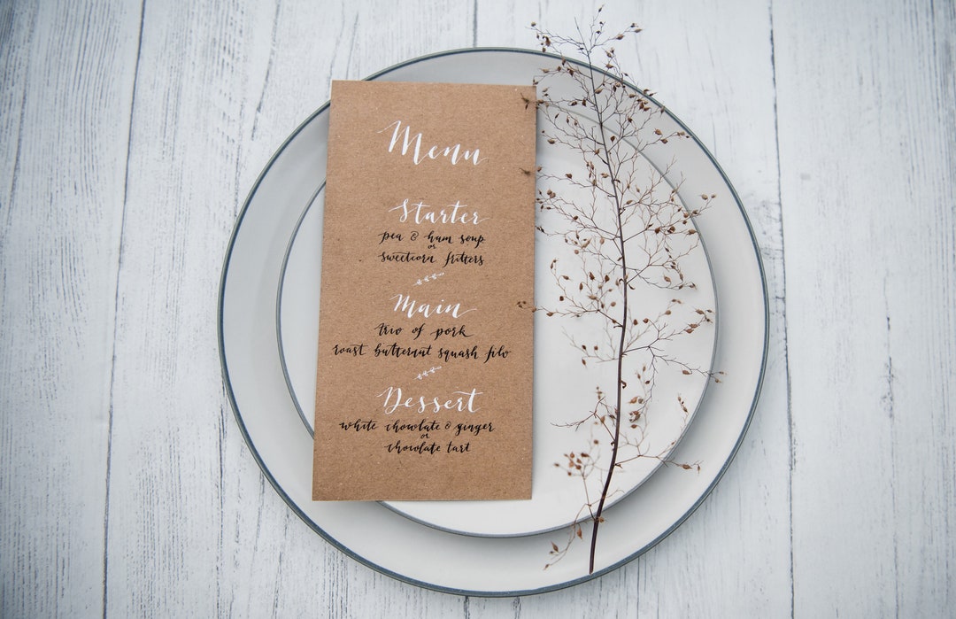 Menus - EARTH Range - Hand Lettered Calligraphy on Kraft Card With Hand ...