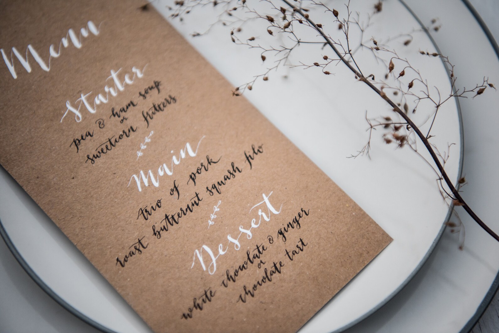 Menus - EARTH Range - Hand Lettered Calligraphy on Kraft Card With Hand ...