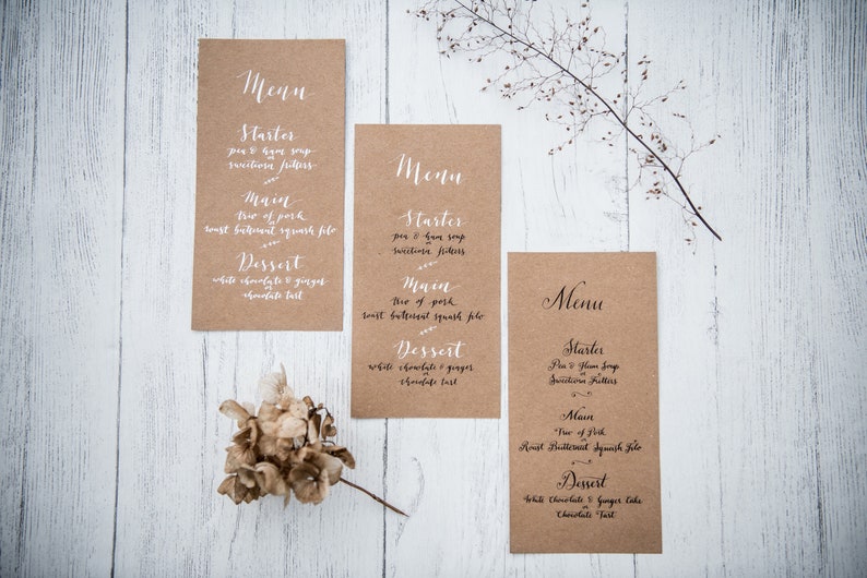 Menus - EARTH Range - Hand Lettered Calligraphy on Kraft Card With Hand ...