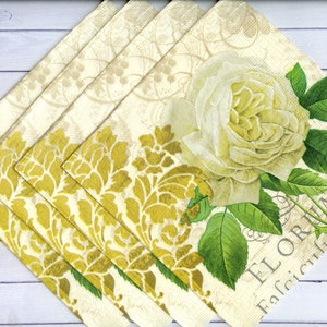 4 Yellow Rose Napkin for Decoupage Floral Paper Serviettes Yellow ...