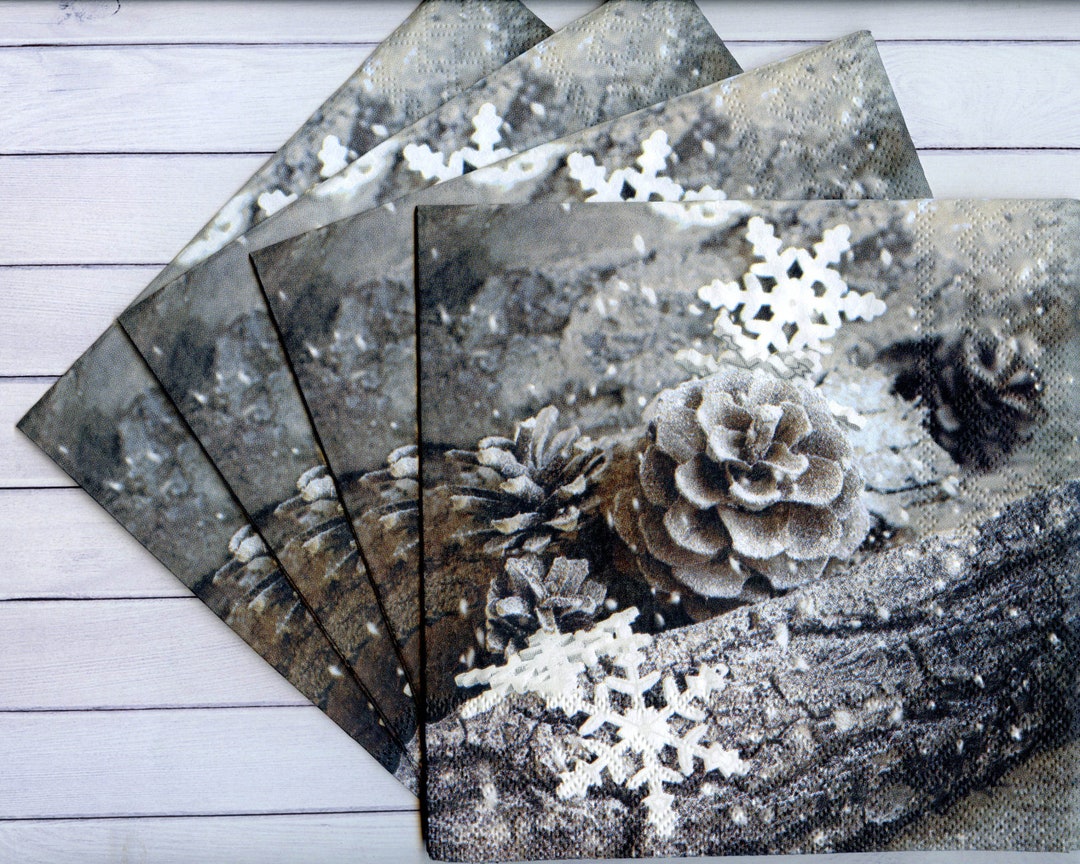 4 Winter Decoupage Napkins With Pinecone Monochrome Napkin for ...