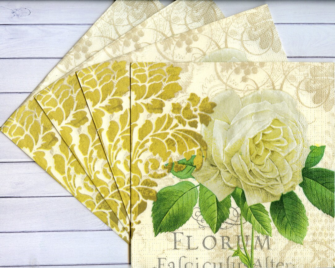 4 Yellow Rose Napkin for Decoupage Floral Paper Serviettes Yellow ...