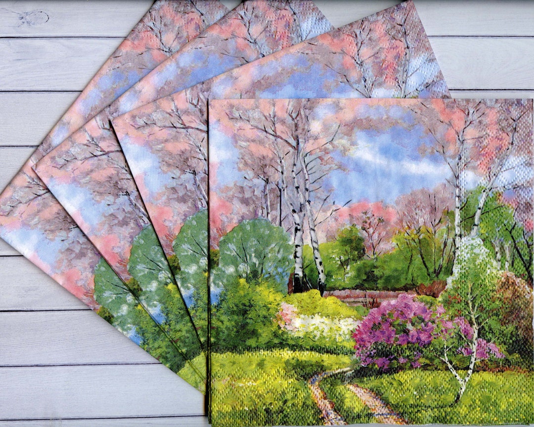4 Spring Napkins Decoupage Spring Landscape Art Paper Napkins 13x13 ...
