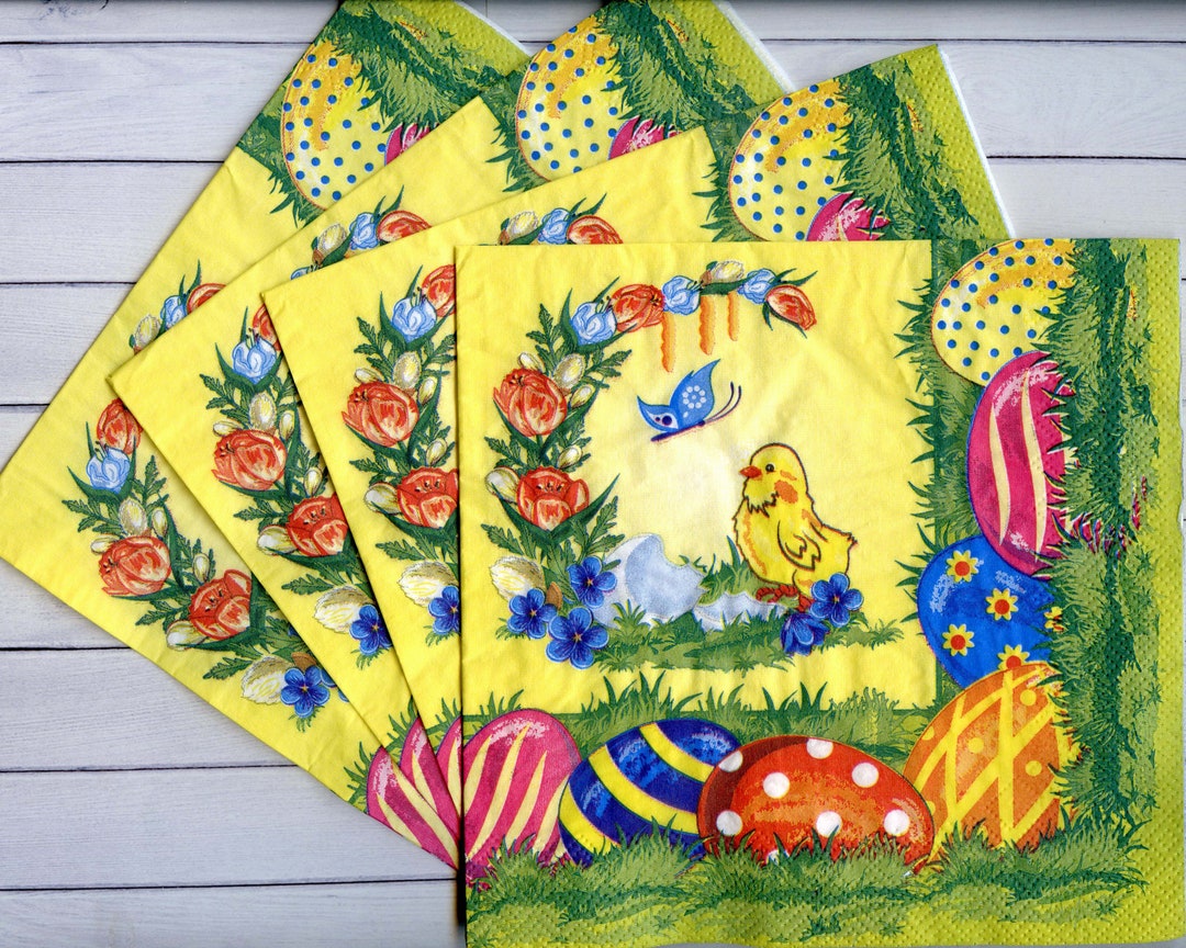 Set 4 Easter Paper Napkin for Decoupage Easter Eggs and Chiсken ...