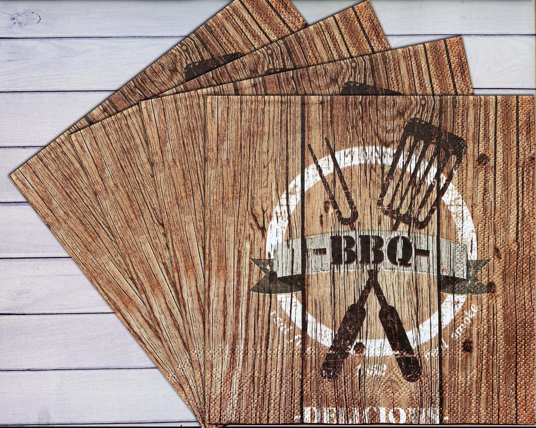 4 BBQ Party Napkins for Decoupage Rib-eye-steak Grill Paper Napkins ...