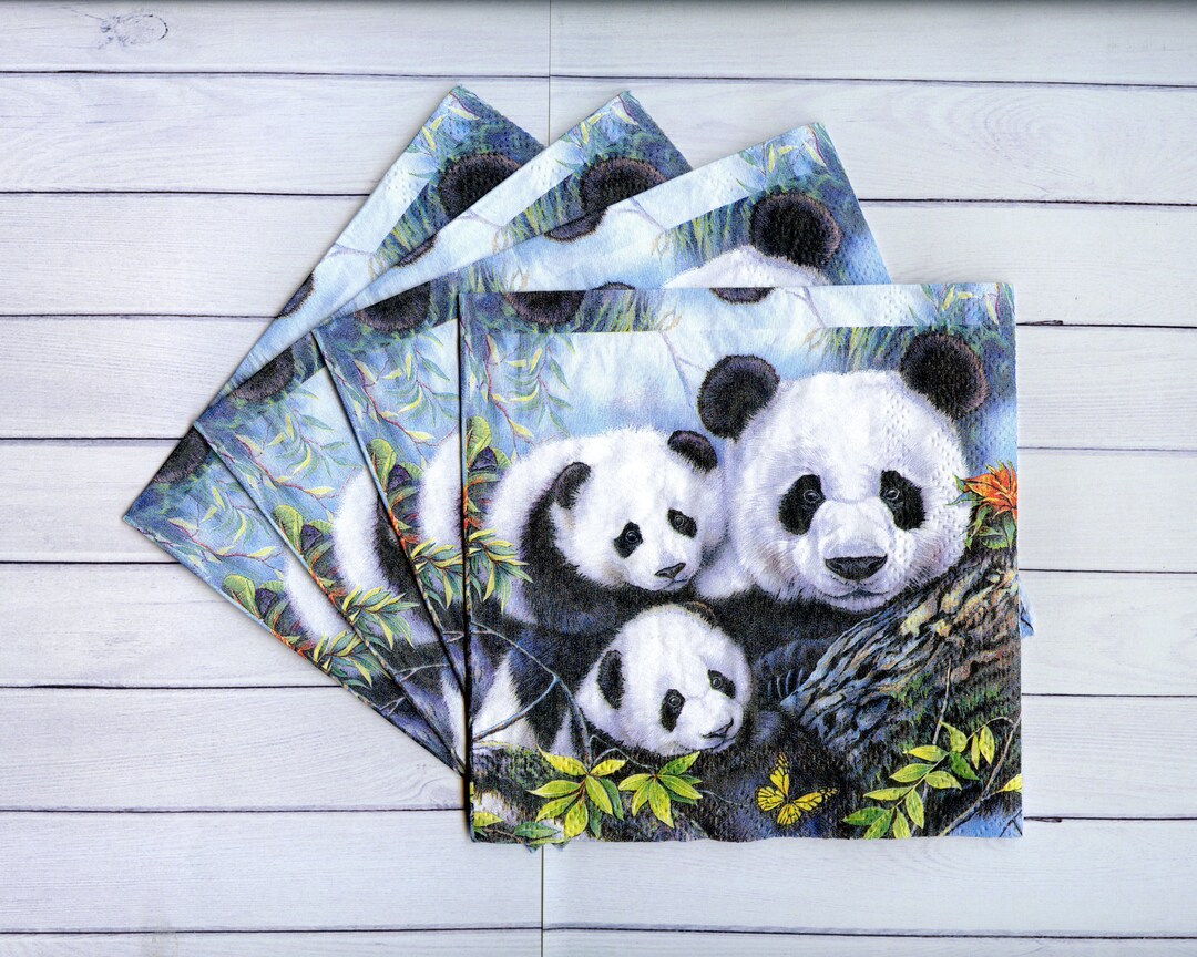 4 Panda Decoupage Napkins Panda Mother With Baby Animal Paper Napkin ...