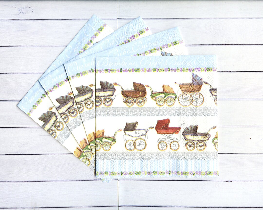 4 Decoupage Napkins New Baby Party Paper Serviettes Pram Theme Paper ...