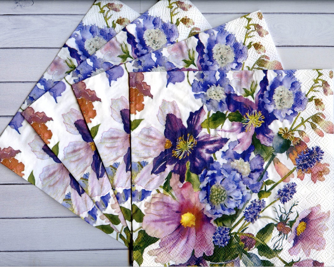 4 Spring Flower Paper Napkins for Decoupage Watercolor Floral - Etsy