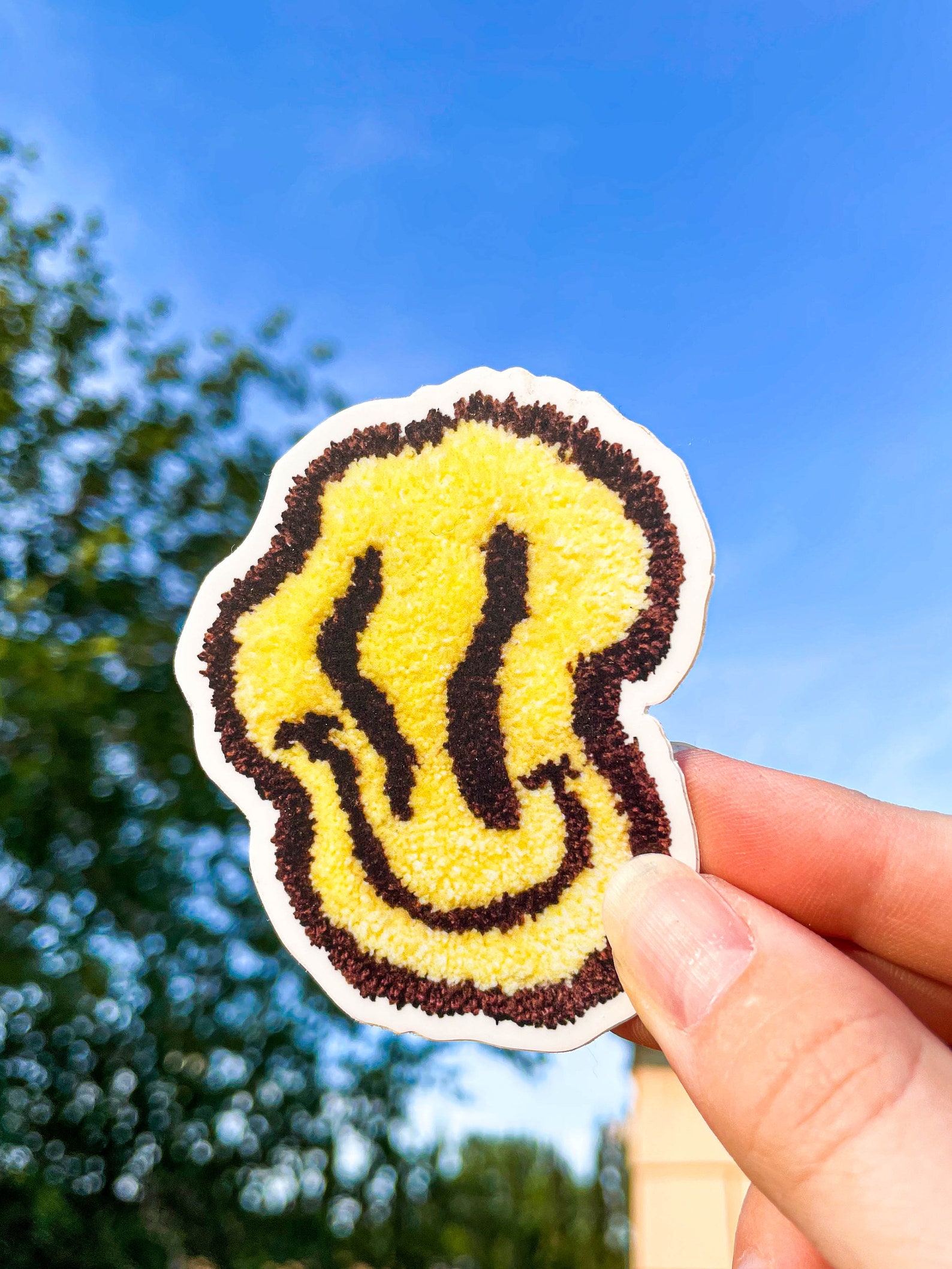 Wiggly Smiley Face Sticker, Premium Vinyl Die-cut Tufted Cool ...