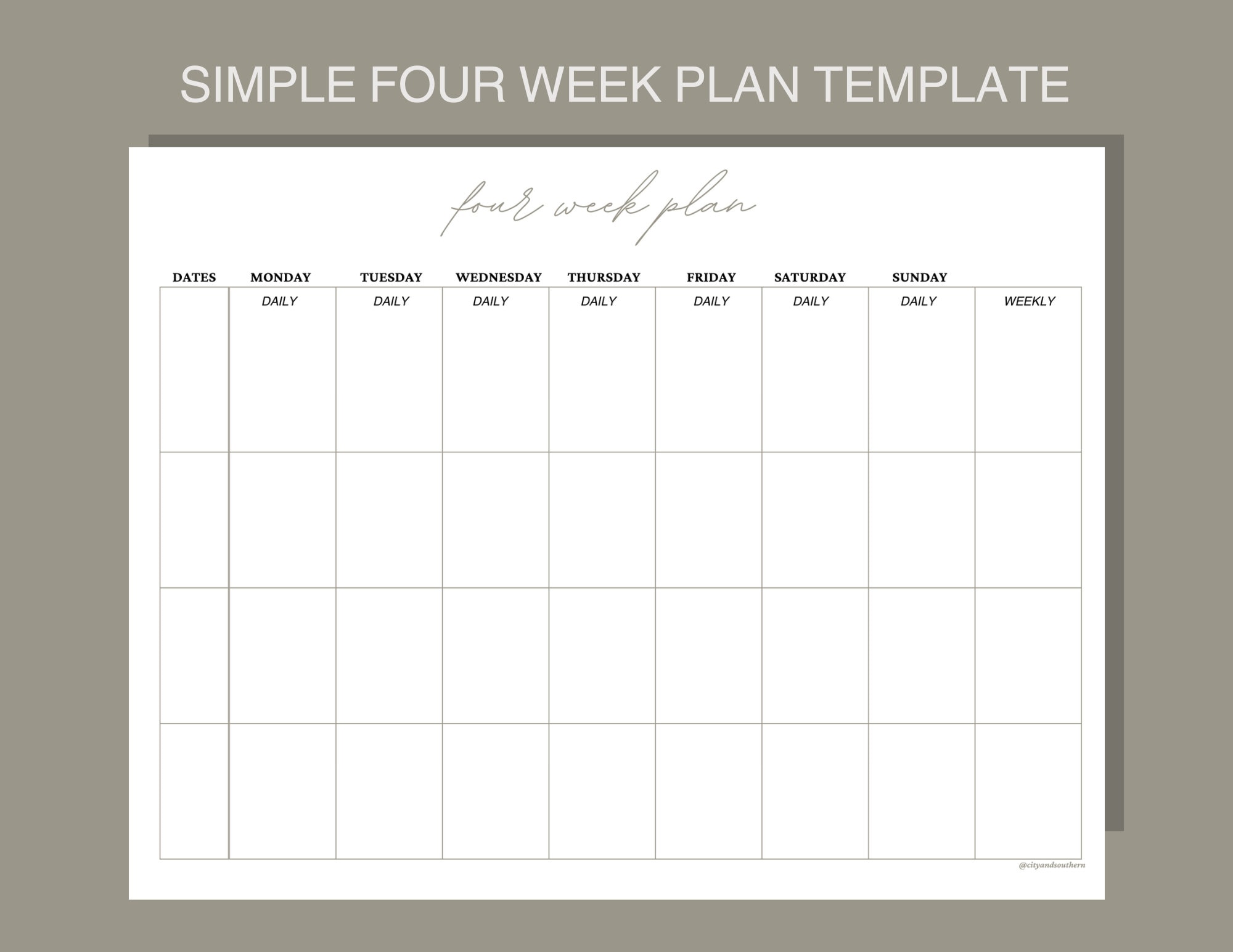 Four Week Plan Template - Etsy