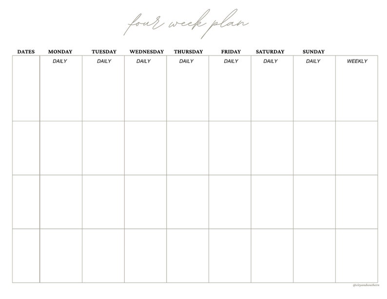 Four Week Plan Template - Etsy