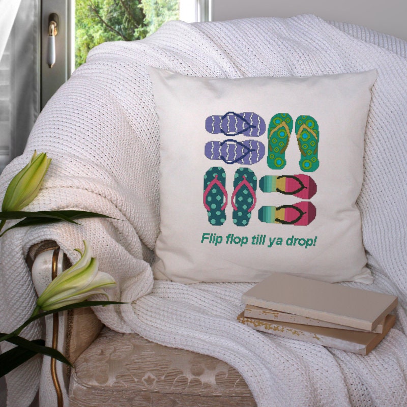 Flip Flop Till Ya Drop Cross Stitch Pattern ** Instant PDF Download ...