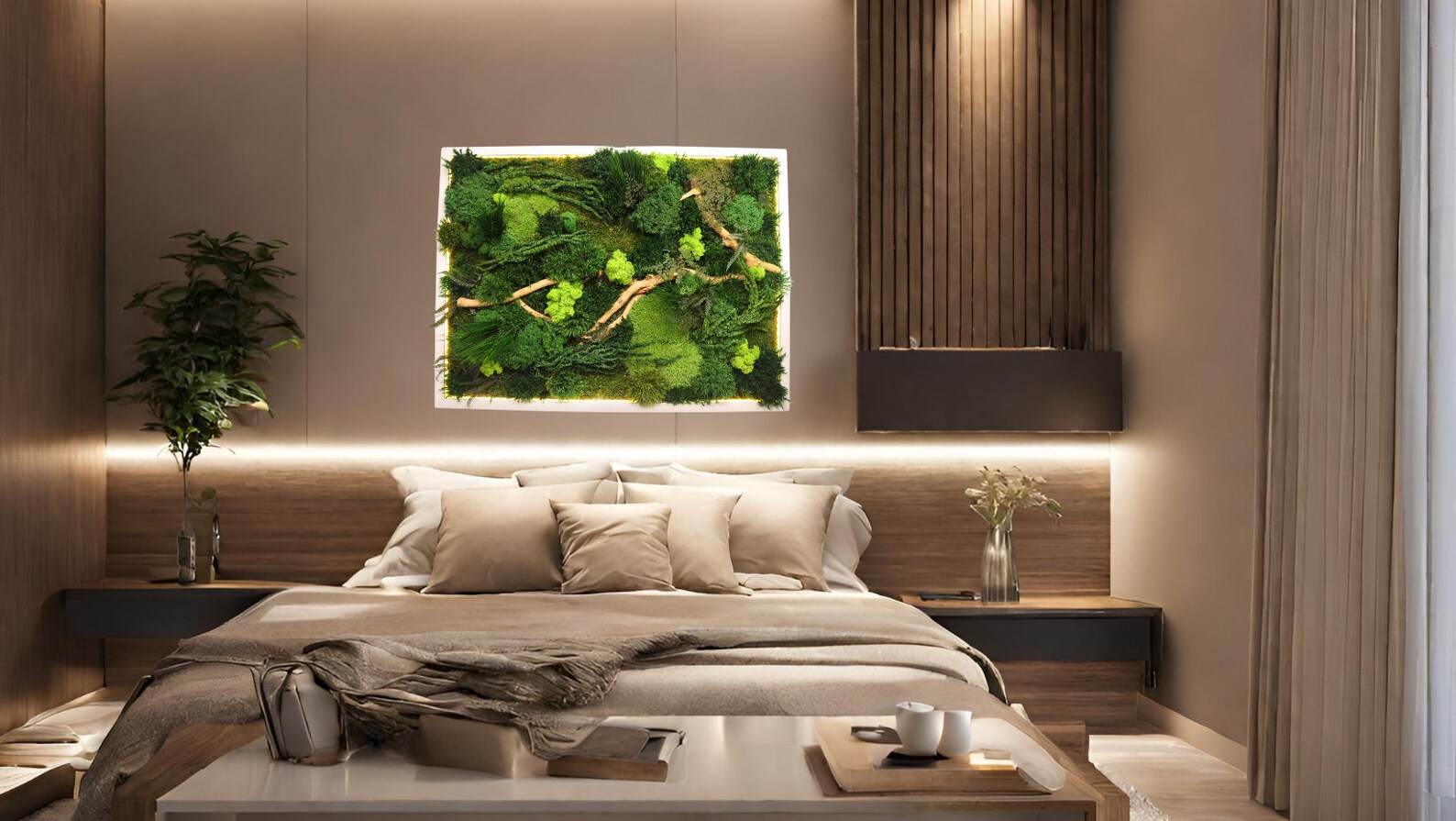 Moss Wall Decor With Lighting and Frame, Preserved Moss Wall Art ...