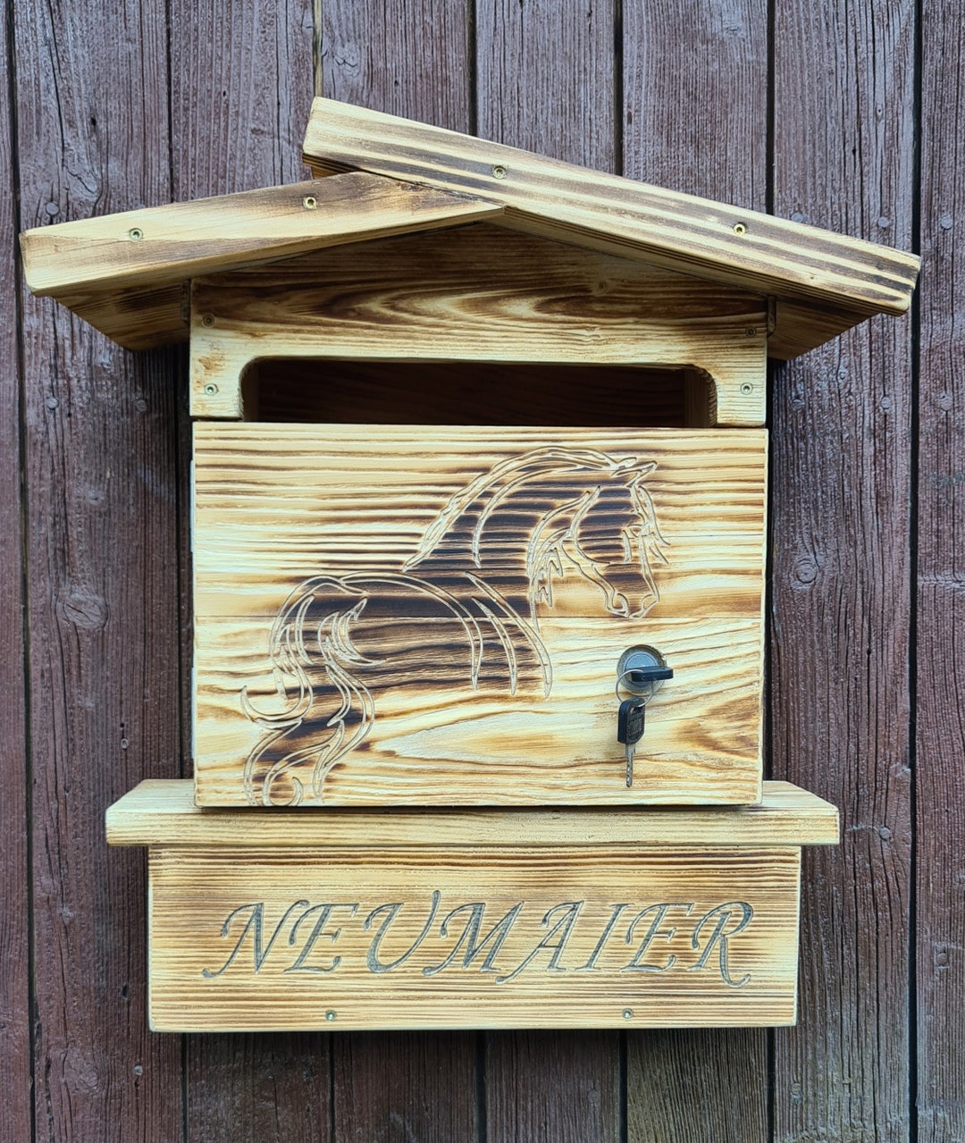 Letter Box, Post Box, Mailbox, Rustic, Rural, Made of Wood, Motif horse ...