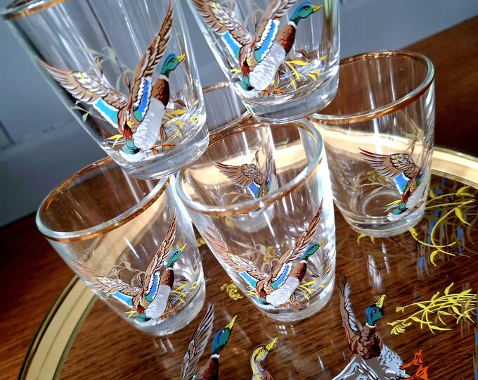 A Mid Century Glass Tray With Matching Shot Glasses of Fieldsports ...
