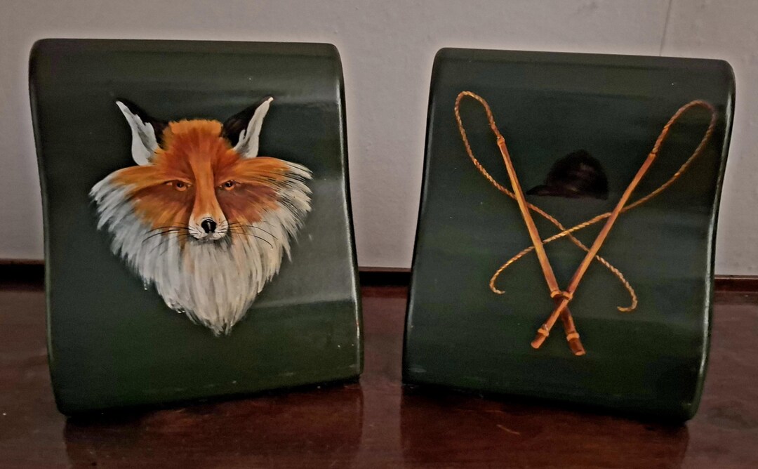 A Smart Pair of Heavy Bookends With a Fox Hunting Theme. Featuring a ...