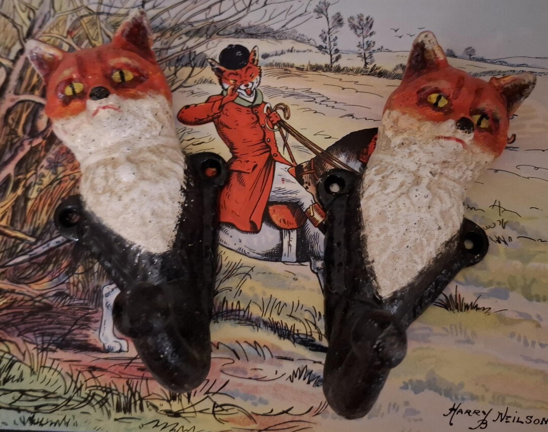 A Pair 2 of Bridle or Coat Hooks, in the Form of Anthropomorphic Foxes ...