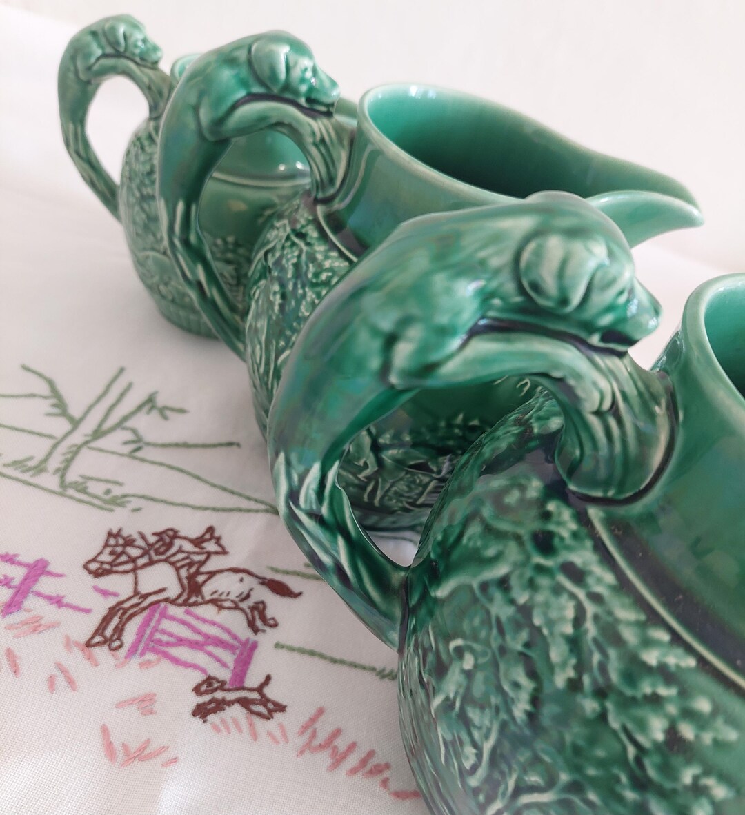 A Fabulous Set of Three Graduating English Foxhunting Pitchers Made by ...