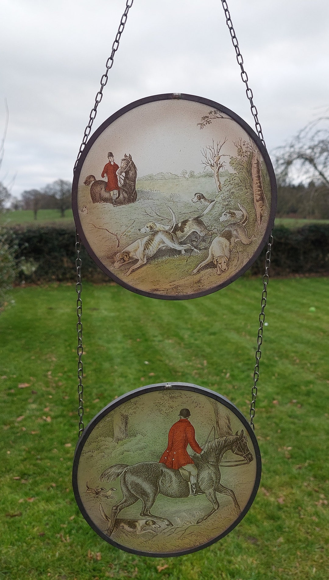 A 1960s Hanging Suncatcher Displaying English Foxhunting Scenes Horse ...