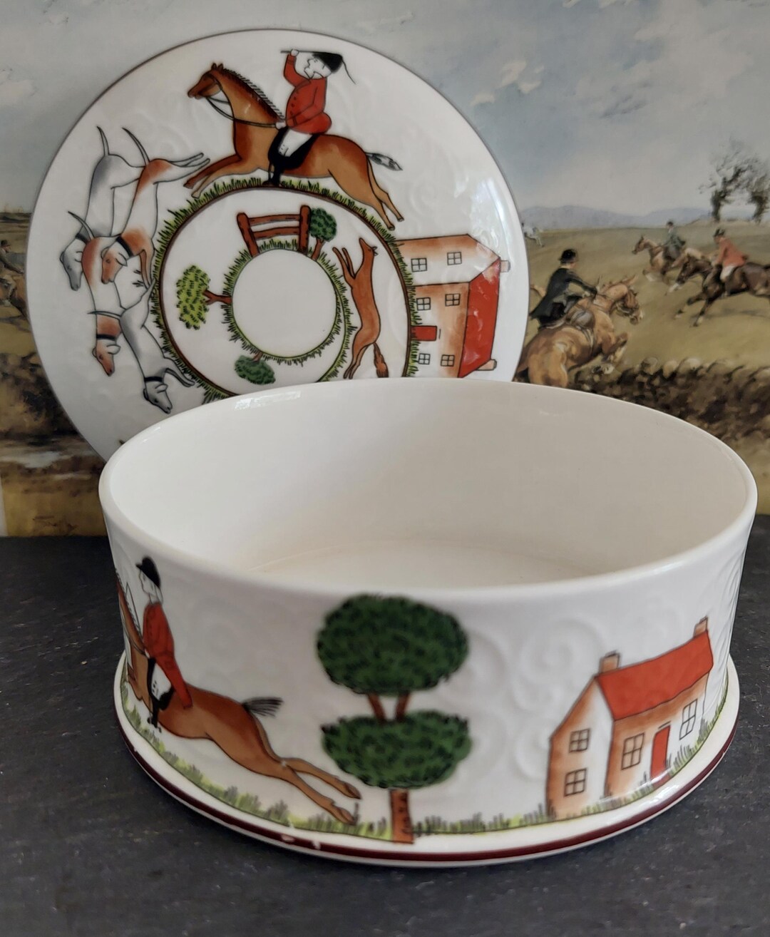 A Large Trinket Box of Hunting Interest. Horses and Hounds. Tally Ho ...