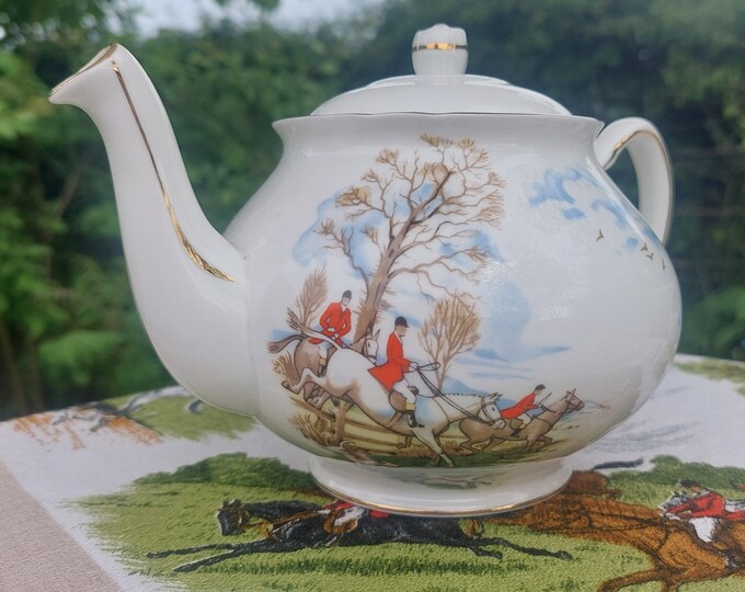 A Beautiful Fine Bone China Teapot, Decorated With English Fox Hunting ...