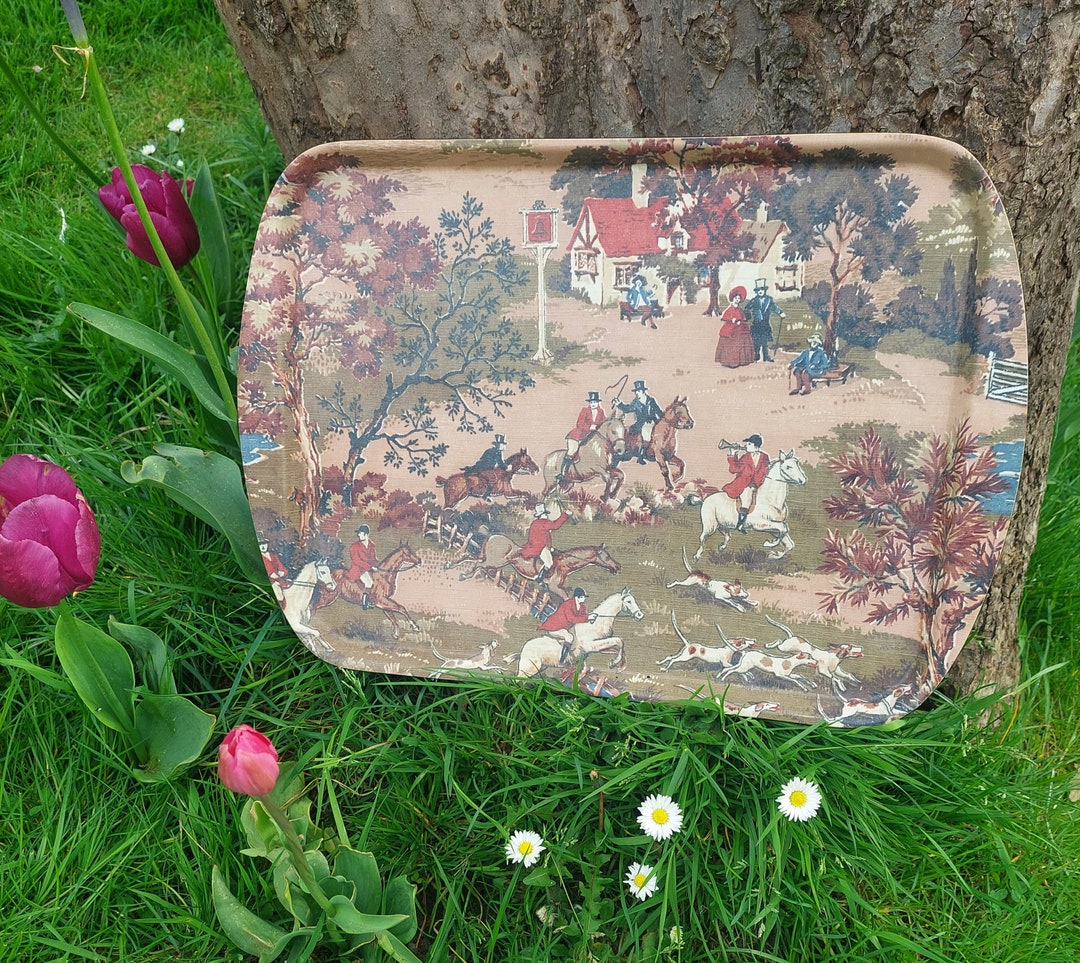 A Vintage Serving Tray With a Fox Hunting Theme Throughout Tally Ho Fox ...