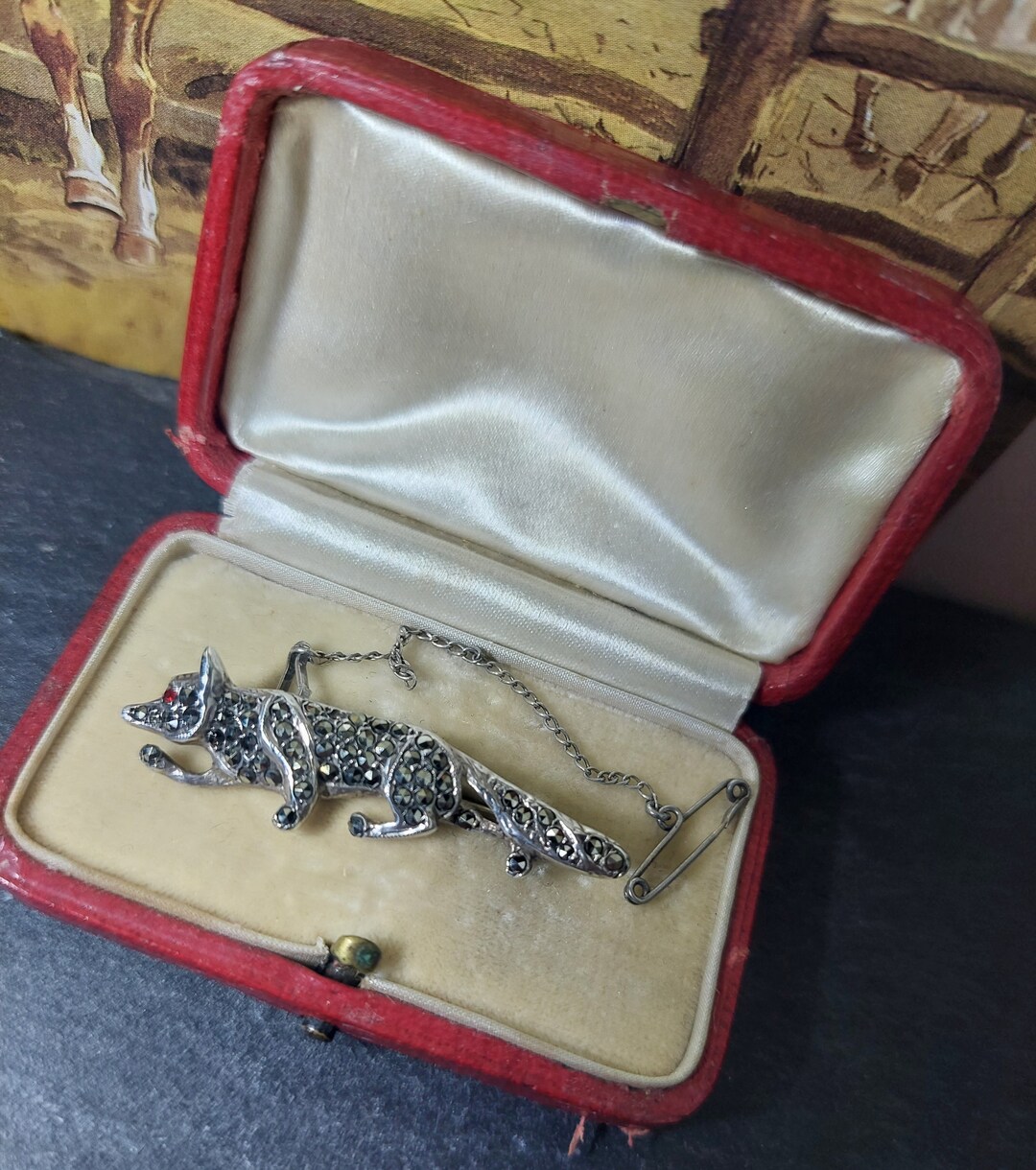 A Silver and Marcasite Fox Brooch. Three Dimensional With a Ruby Eye ...