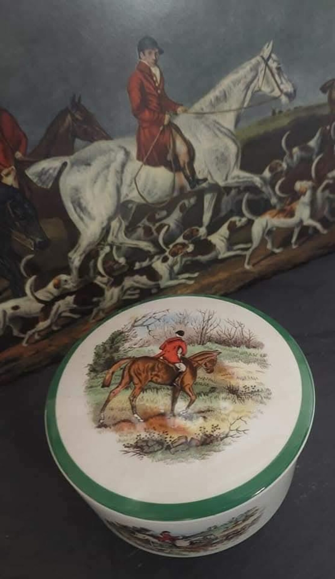 A Vintage Spode Trinket Box With a Fox Hunting Theme Featuring JF ...