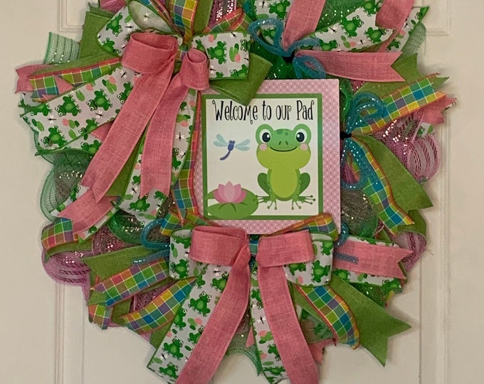Welcome to Our Pad Frog Wreath, Summer and Spring Front Door Hanger - Etsy