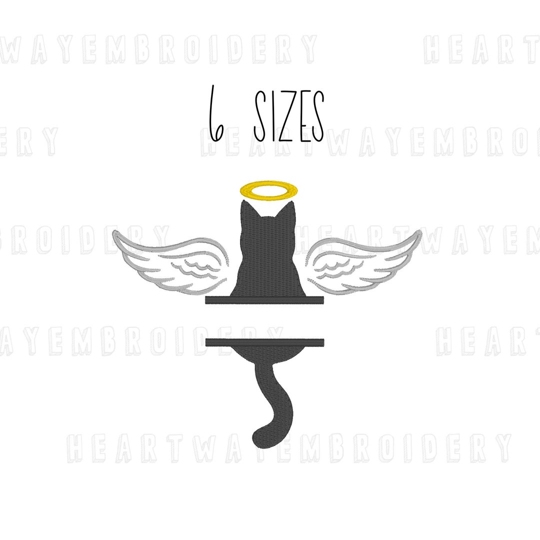 Cat Angel Frame Embroidery Design 6 SIZES - Cat Bereavement Embroidery ...