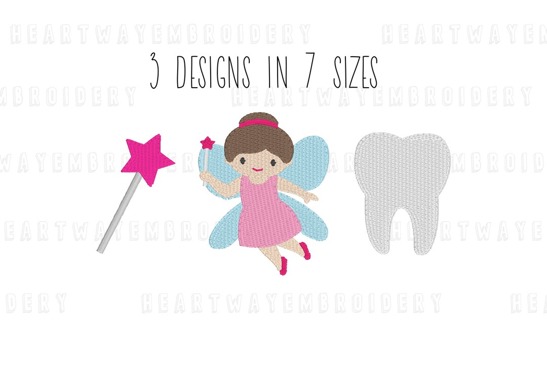 Tooth Fairy Embroidery Design Bundle - Bundle With Wand, Molar (7 Sizes ...