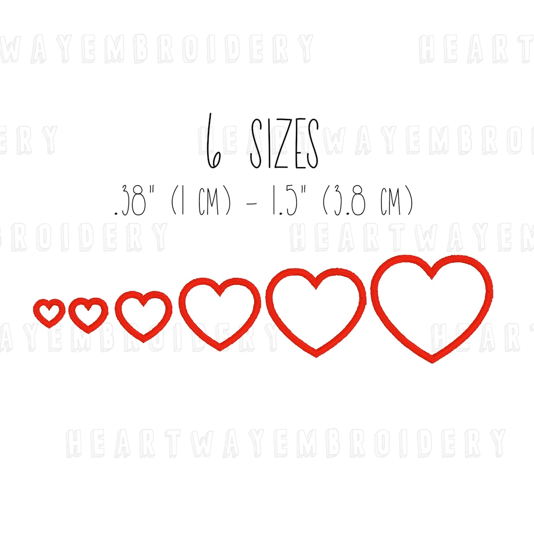 Tiny Heart Outline Embroidery Design: Satin Stitch Embroidery (6 Sizes ...