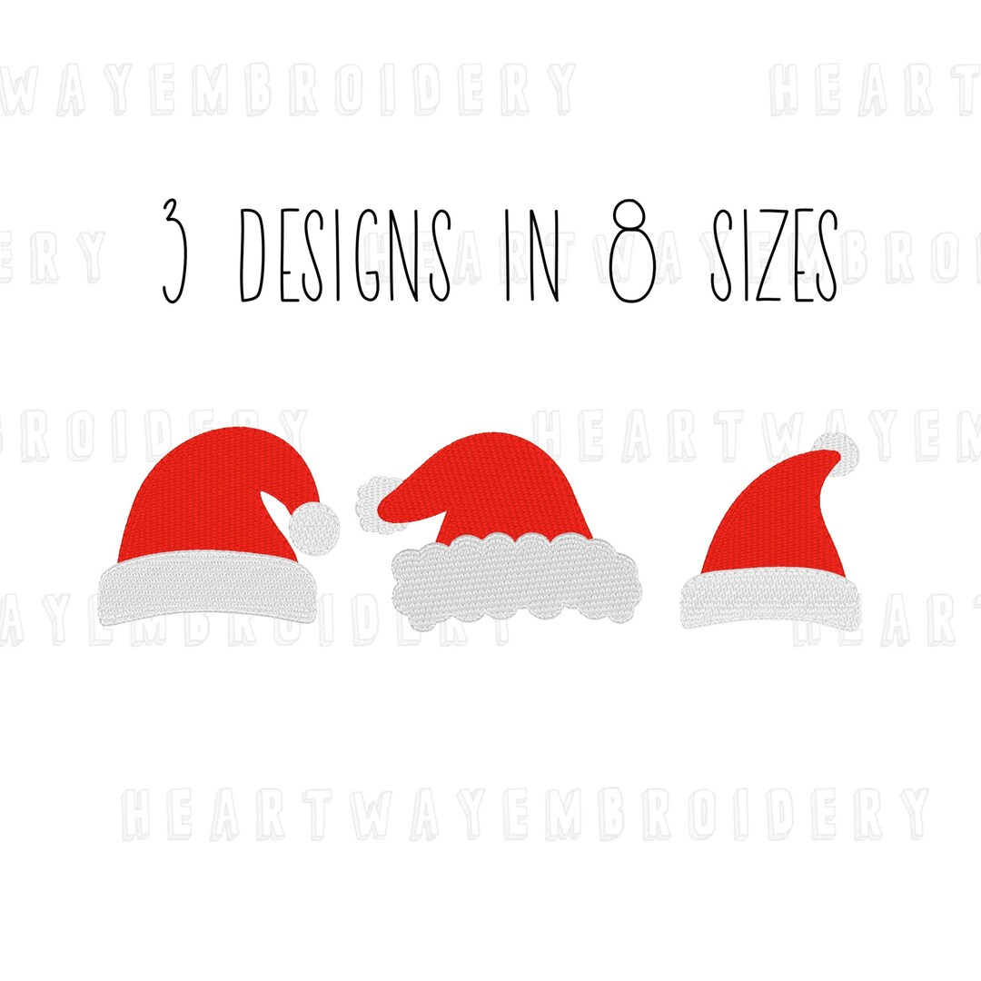 Santa Hat Embroidery Design Set: Bundle of 3 (8 Sizes) (digital ...