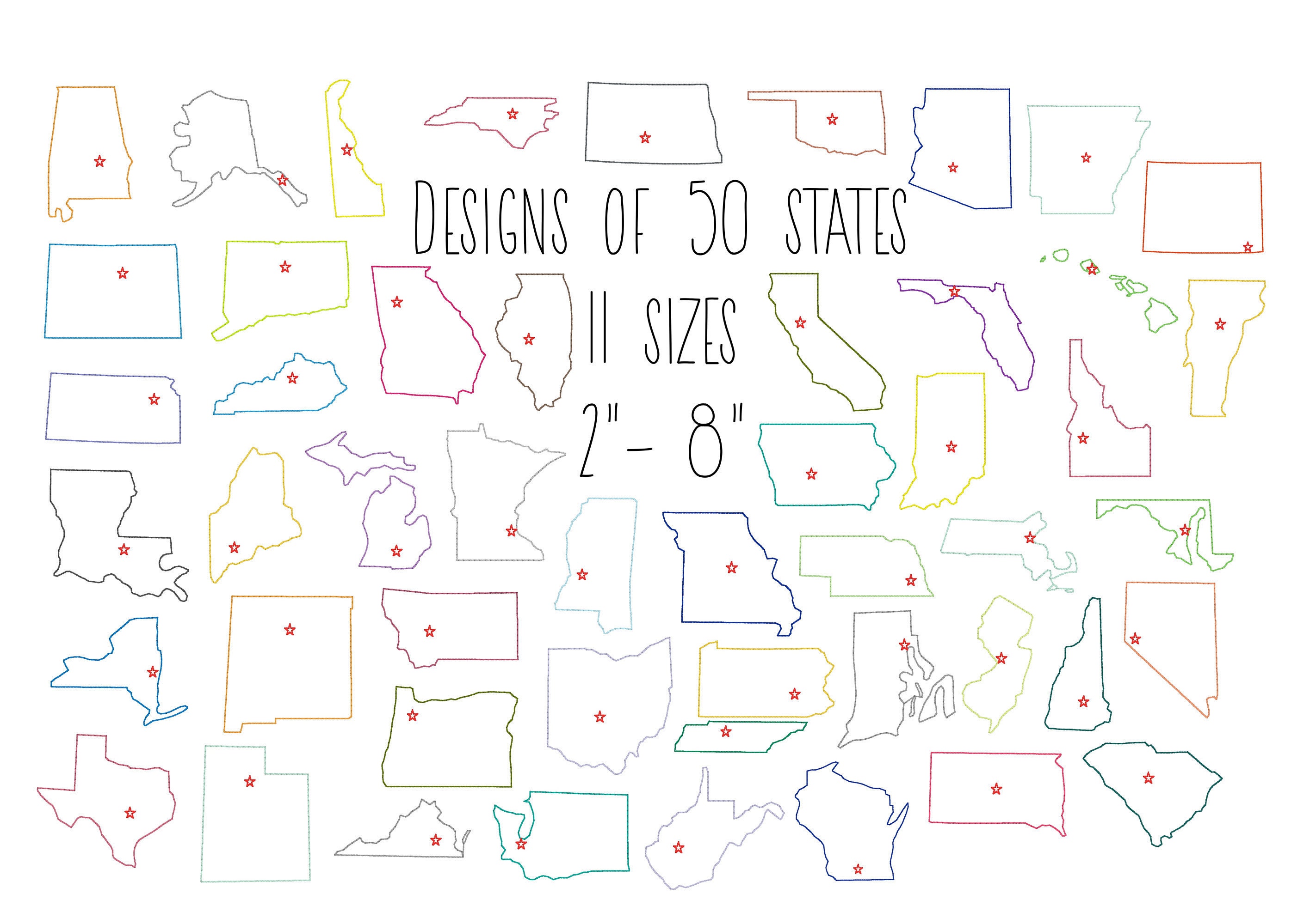 50 States Embroidery Designs in 11 SIZES Bean Stitch States - Etsy