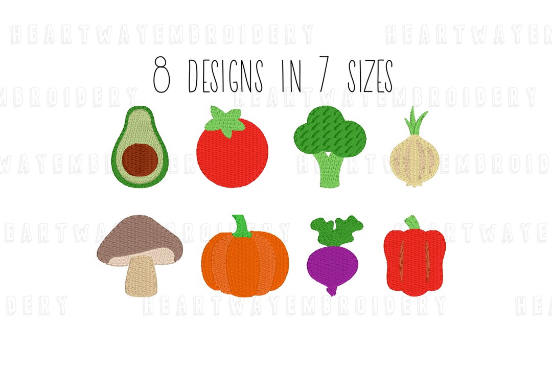 Vegetables Embroidery Design Set – Bundle of 8 Designs (7 Sizes ...