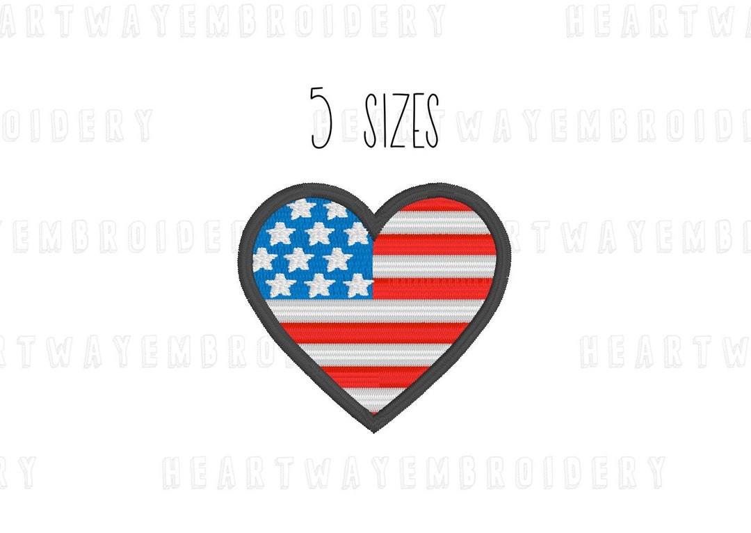 American Flag Heart Embroidery Design - 5 SIZES - USA Flag Embroidery ...