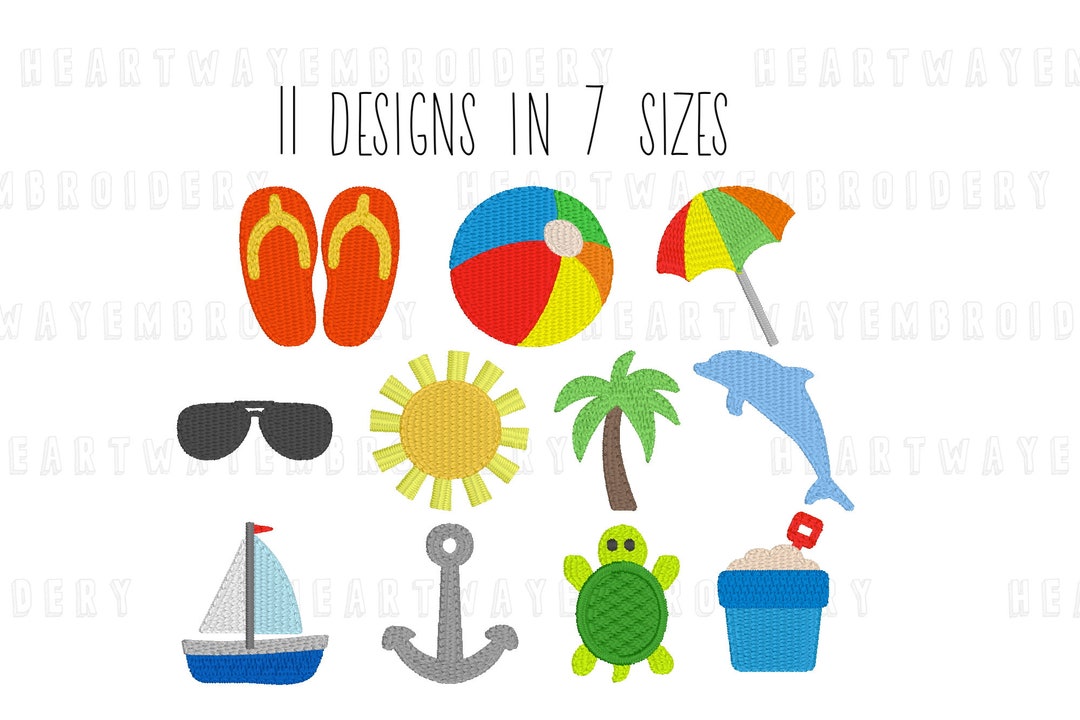 Beach Embroidery Design Set: Summer Mini Embroidery Bundle (7 Sizes ...