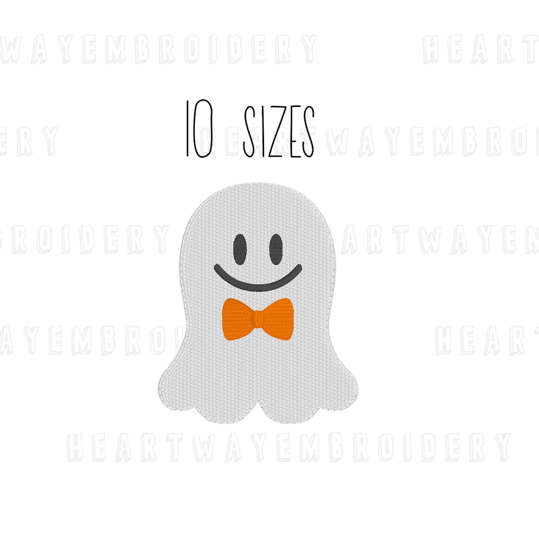 Ghost Embroidery Design – Halloween Spirit With Bow Tie (10 Sizes ...