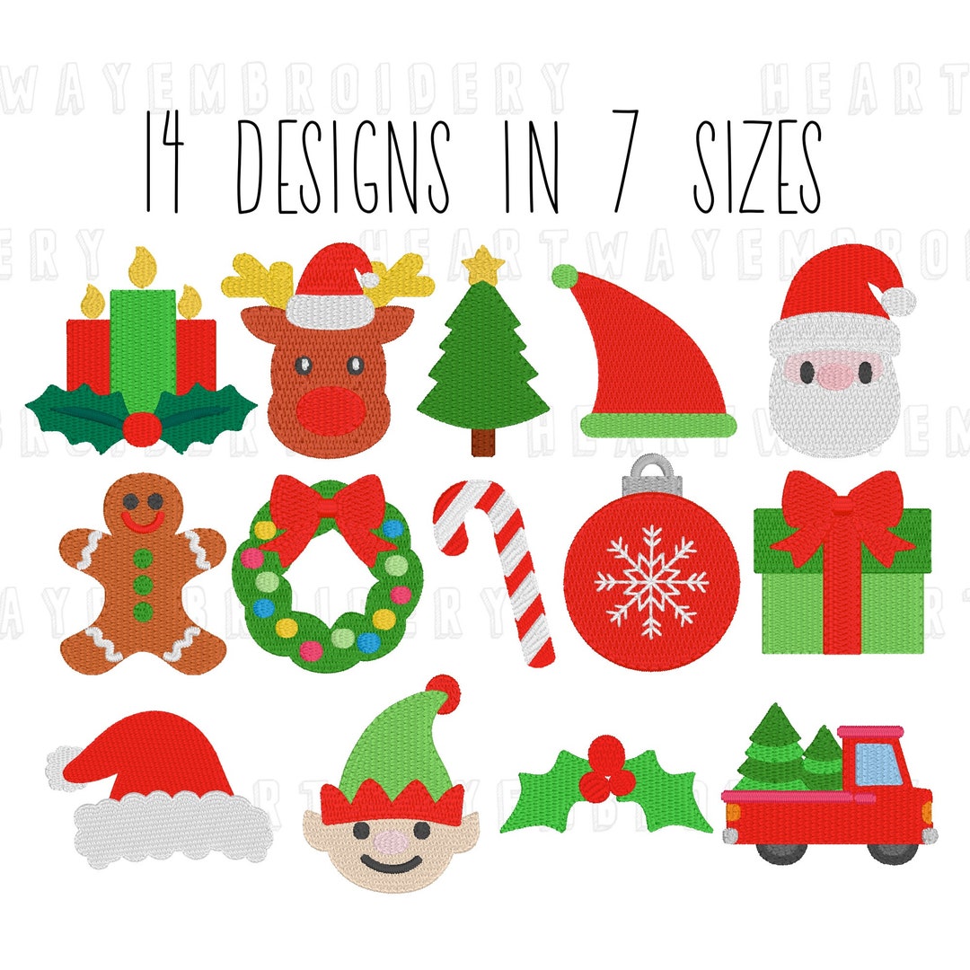 Mini Christmas Embroidery Design Set: Santa, Elf, Reindeer Holiday ...