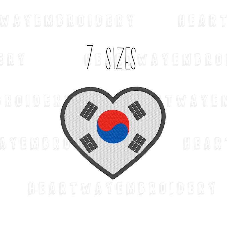 South Korea Flag Heart Embroidery Design (7 Sizes) (digital Download ...