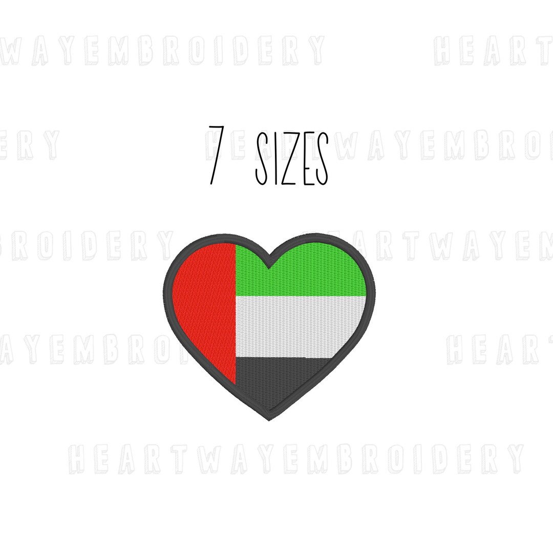 UAE Flag Heart Embroidery Design 7 SIZES - United Arab Emirates Flag ...