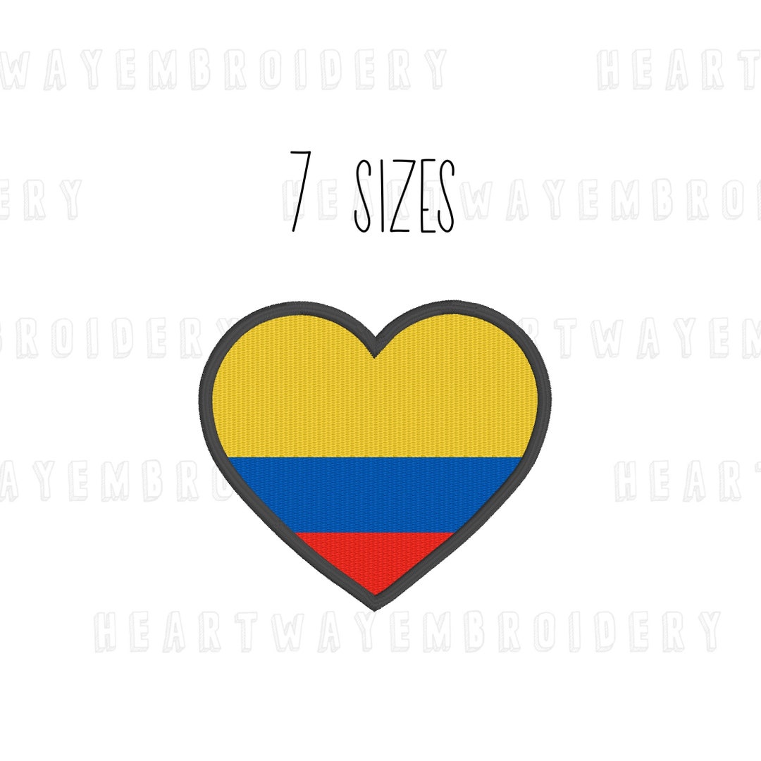 Colombia Flag Heart Embroidery Design: Country Flag (7 Sizes) (digital ...