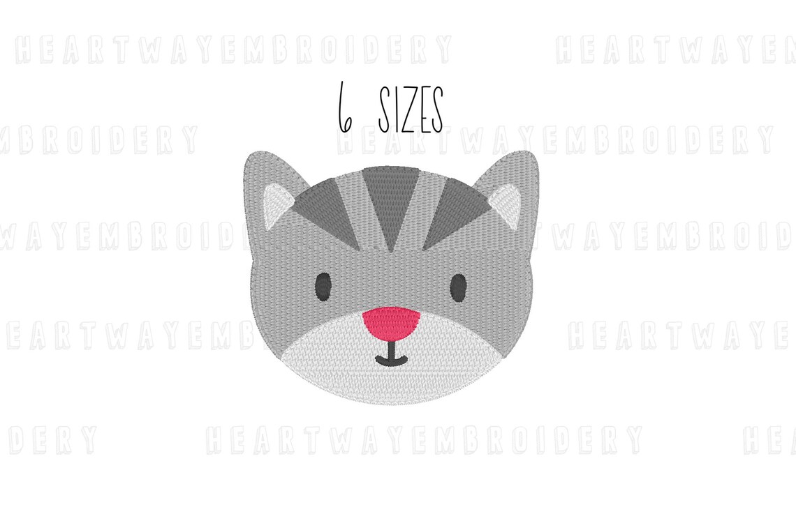 Mini Cat Head Embroidery Design: Fill Stitch Kitten Embroidery (6 Sizes ...