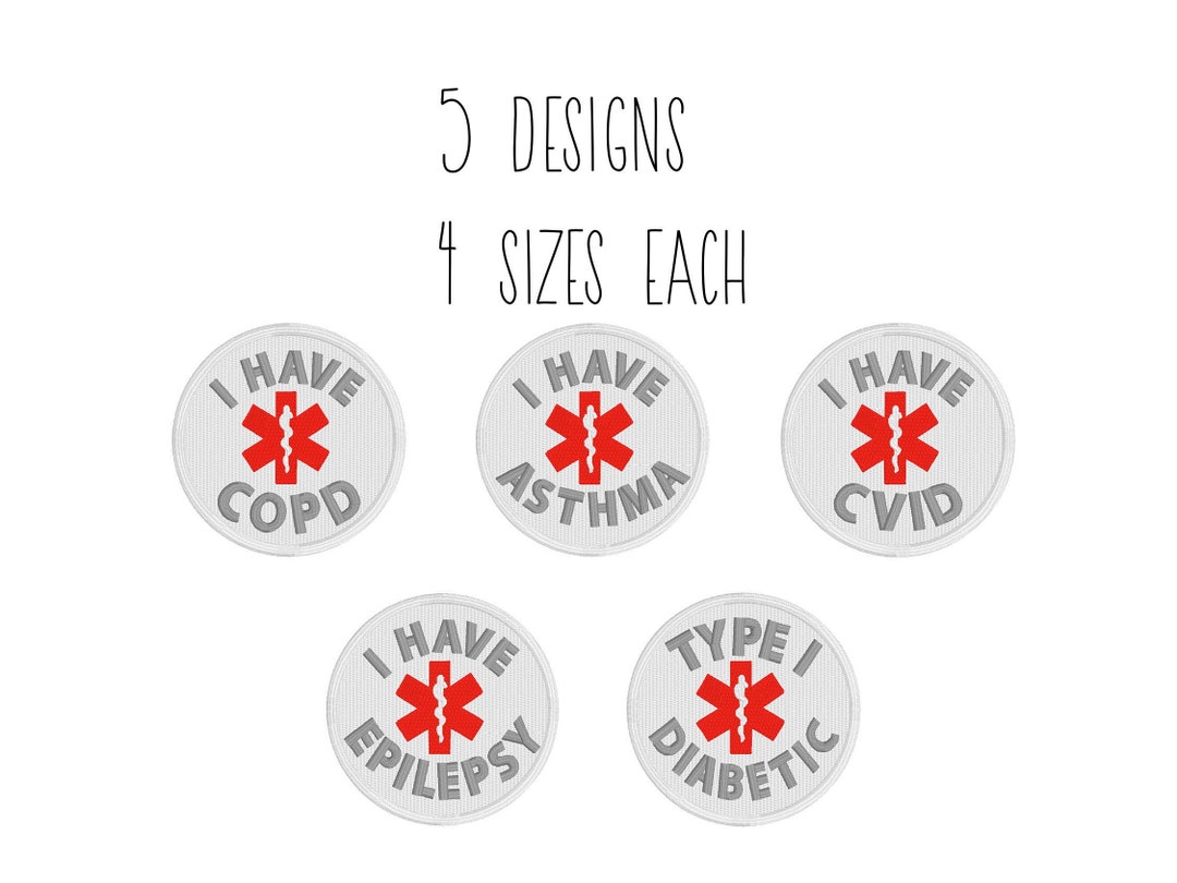 Medical Alert Patch Embroidery Design Set Bundle of 5 (4 Sizes ...